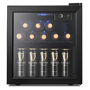 Xbeauty Beverage Refrigerator with 48 Can Mini Fridge for Office, Bar,Home,with Adjustable Removable Shelves,Convertible Door,Double Glass,1.3Cu. Ft