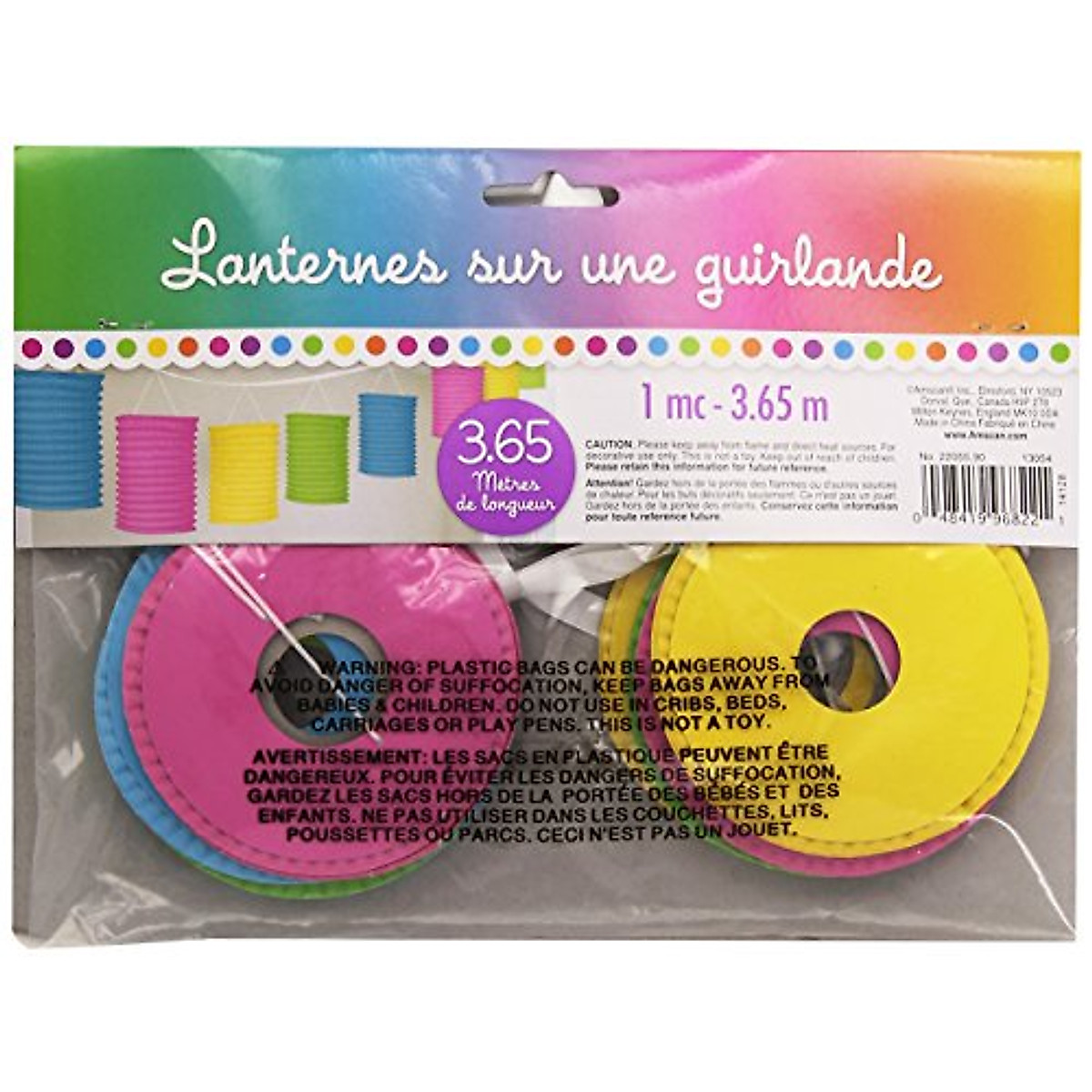 amscan Multicolor Party Lantern Garland, 12', Model:22055.90