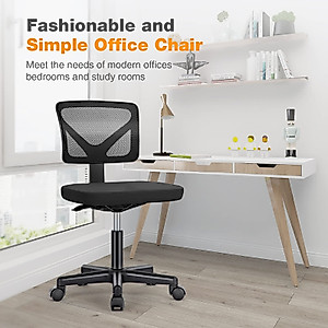 Armless Mesh Office Chair, Ergonomic Computer Desk Chair, No Armrest Small Mid Back Executive Task Chair with Lumbar Support and Swivel Rolling for Small Spaces, Black