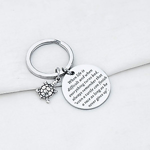 SEIRAA Turtle Gift Always Remember That Even a Turtle Can Finish a Race as Long as He Never Gives Up Keychain Turtle Charm Inspirational Gifts (Turtle keychain)