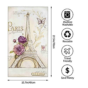 QICENIT Vintage Letter Paris Eiffel Tower with Flower and Butterfly Hand Towel White Super Soft Plush Highly Absorbent for Bathroom 15.7x27.5In