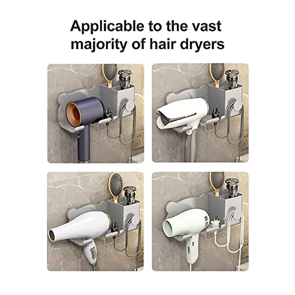 Wtxwood Wall-Mounted Hair Dryer Holder for Bathroom,Compact Hair Appliance Holder for Hairdryer, Flat Iron, and Curling Wand That Maximizes Space