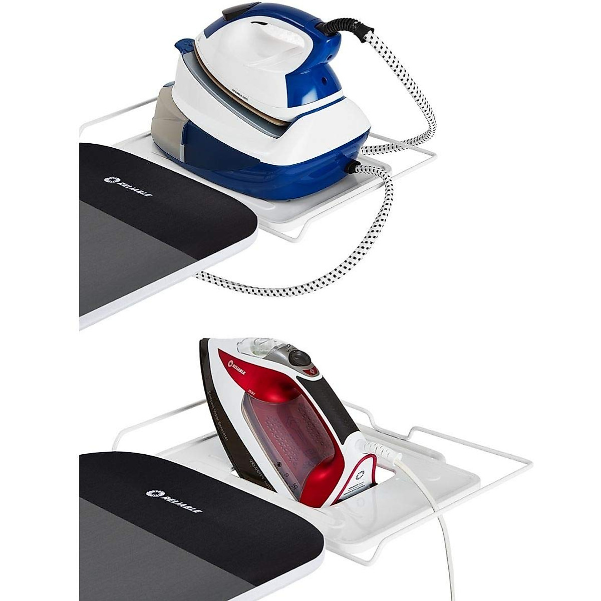 Reliable 220IB Home Ironing Board - Made In Italy Portable Ironing Board with Vera Foam Memory Foam Cover Pad and Conex Heat Resistant Zone, 7 Step Height Adjustment, Strong Iron Rest and Laundry Rack