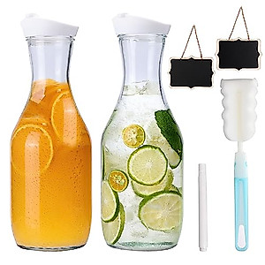 CUCUMI 2pcs 50oz Glass Carafe with Lids, 1.5 Liter Glass Water Pitcher Juice Containers Beverage Jugs for Mimosa Bar, Brunch, Cold Beverage