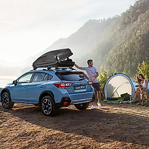 Goplus Rooftop Cargo Carrier Hard Shell, 14 Cubic Feet Waterproof Car Roof Cargo Carrier w/Dual Side Opening, Security Key, 165LBS Capacity, for 17” to 22.8” Wide Crossbar Rack, Vehicle Cargo Box