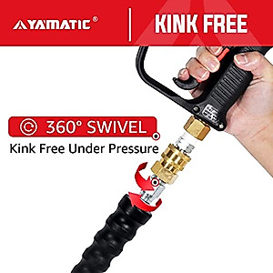 YAMATIC 3/8" Pressure Washer Hose 4000 PSI 50FT Hot Water Power Washer Hose Max 212°F with Swivel Quick Connect, Commercial Grade Steel Wire Braided & Synthetic Rubber Jacket, Kink Resistant