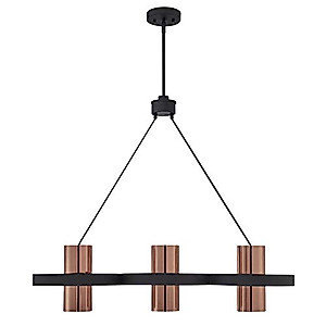 Westinghouse 6368900 Ariana Indoor, Matte Black Finish with Copper Shades Three-Light Chandelier, One Size