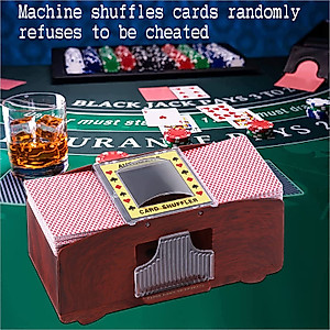 HJCMikee 1 to 2 Deck Automatic Card Shuffler Luxury Wood Grain Professional Casino Poker Cards Shuffle Machine Playing Blackjack Game Battery Operated Or USB Electric Equipment