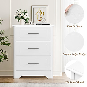 HITHOS 3 Drawer Dresser for Bedroom, 23.62" Wide Modern White Dresser, Tall Nightstand with 3 Deep Drawers, Wood Chest of Drawers, Side End Table for Living Room, Hallway, Home Office