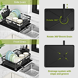 BOBELA Dish Drying Rack,Dish Racks for Kitchen Counter,Dish Drainers with Removable Utensil Holder,Dish Drying Rack with Drainboard and Extra Dish Drying Mat
