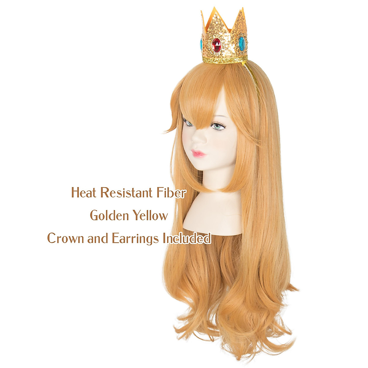 Miss U Hair Princess Wig for Child Kids Long Wavy Golden Wig with Crown and Earrings Cosplay Party Wig