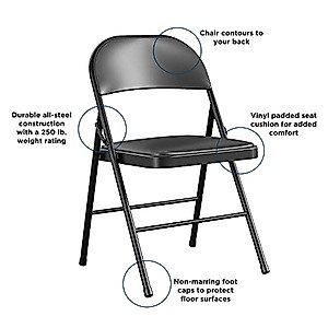 COSCO Vinyl Folding Chair, 4 Pack, Black