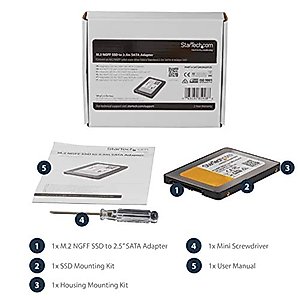 StarTech.com M.2 (NGFF) SSD to 2.5in SATA III Adapter - Up to 6 Gbps - M.2 SSD Converter to SATA with Protective Housing, TAA (SAT2M2NGFF25)