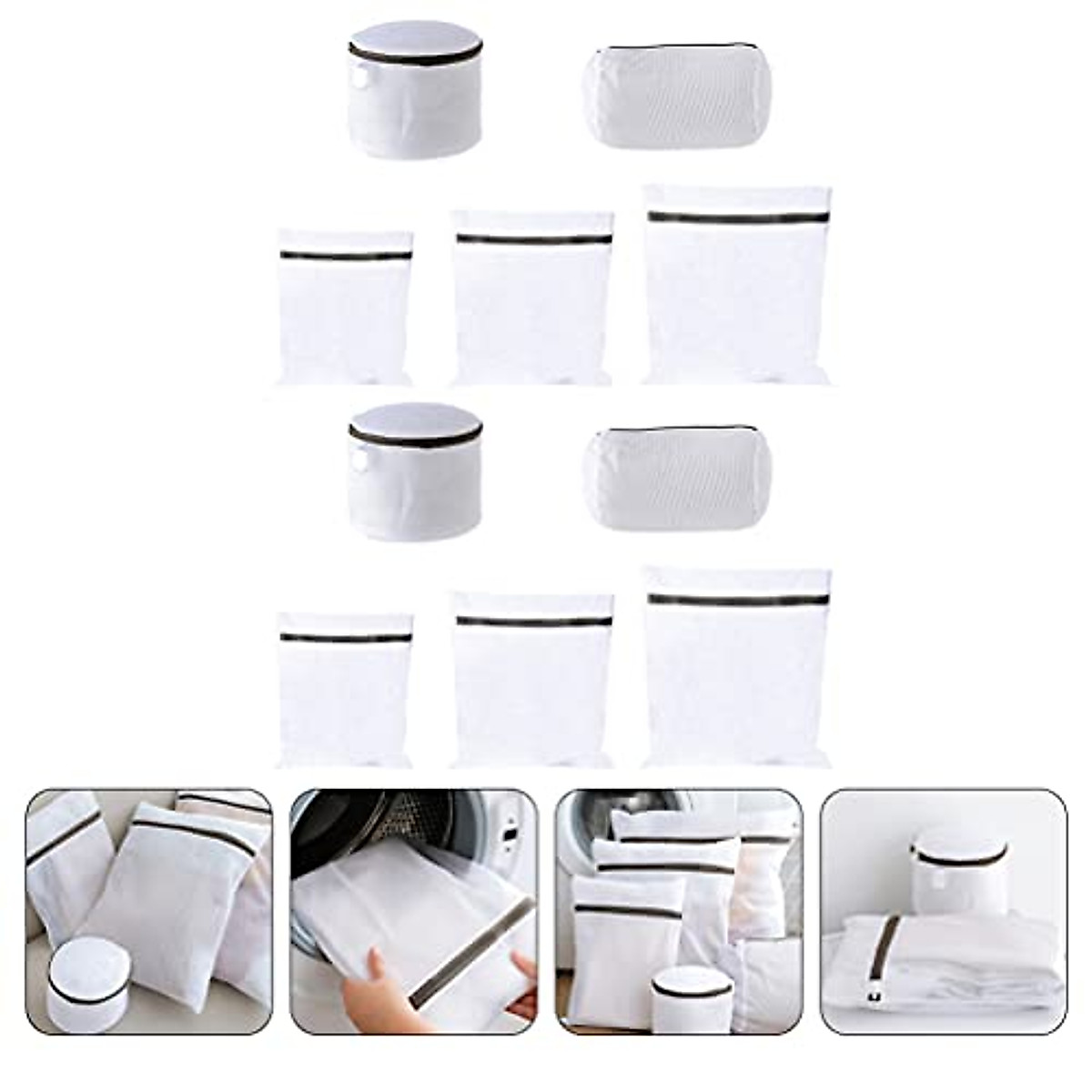 WINOMO 10pcs Laundry Bags Kit Mesh Wash Bag Bra Lingerie Mesh Wash Bag Clothing Washing Bag White
