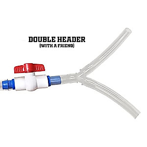 Beer Bong Tube and Funnel with Valve, Optional Single or Double Header Y-Attachment, 5 Interchangeable Mouthpieces, Shotgun Keychain Tool - Kink-Free Hose for Bierstick Beerbong