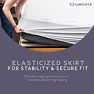 Lincove Quilted Fitted Mattress Protector, Queen – Elastic Mattress Protector – Bed Topper Covers Up to 16 Inches Deep, 100% Cotton, Breathable Braided Texture, Machine Washable & Dryer Safe