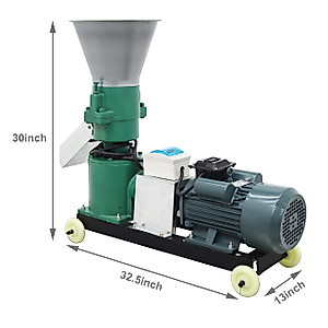 TECHTONGDA Animal Pellet Feed Mill Grinder Maker Machine Pellet Fodder Press for Farm Chicken Cow with 2 Head Rollers 8MM Holes 220V