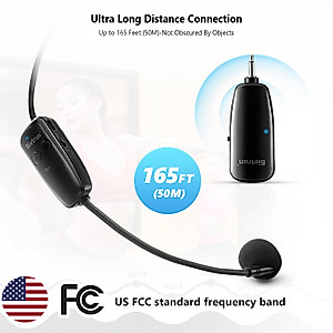 Wireless Microphone Headset, UHF Wireless Headset Mic System, 160 ft Range, Headset Mic And Handheld Mic 2 In 1, 1/8''&1/4'' Plug, For Speakers, Voice Amplifier, Pa System(Incompatible Phone, Laptop)