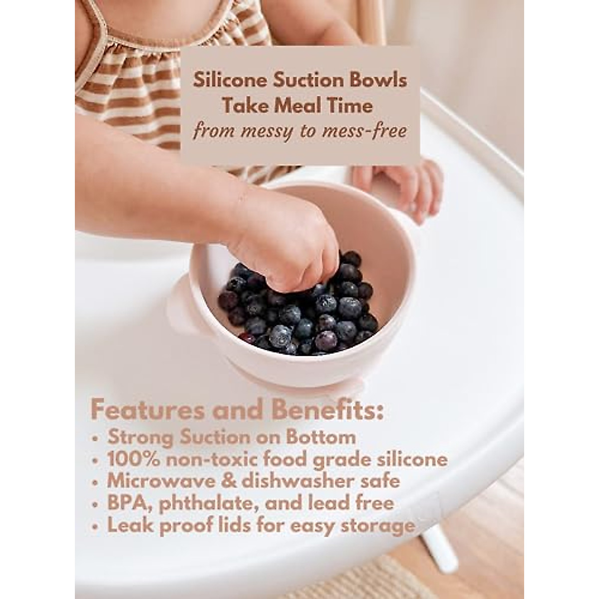 Ullabelle Silicone Baby Bowls with Lids | Toddler Food Storage Bowls Set (Desert Rose)