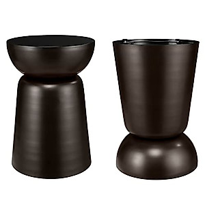 BIRDROCK HOME Metal Decorative Garden Stool and Outdoor Accent Side Table - Modern Industrial Round End Table for Home Furniture, Porch, Patio Decor, Garden, Deck - Dark Antique Bronze, 14" H x 14" D