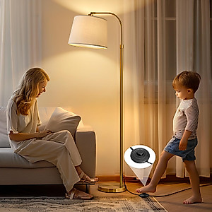 Oneach Modern Floor Lamp for Living Rooms LED Contemporary Arc Standing Lamps for Bedrooms Accent Tall Pole Gold Light for Reading with Hanging Lamp Shade Antique Brass