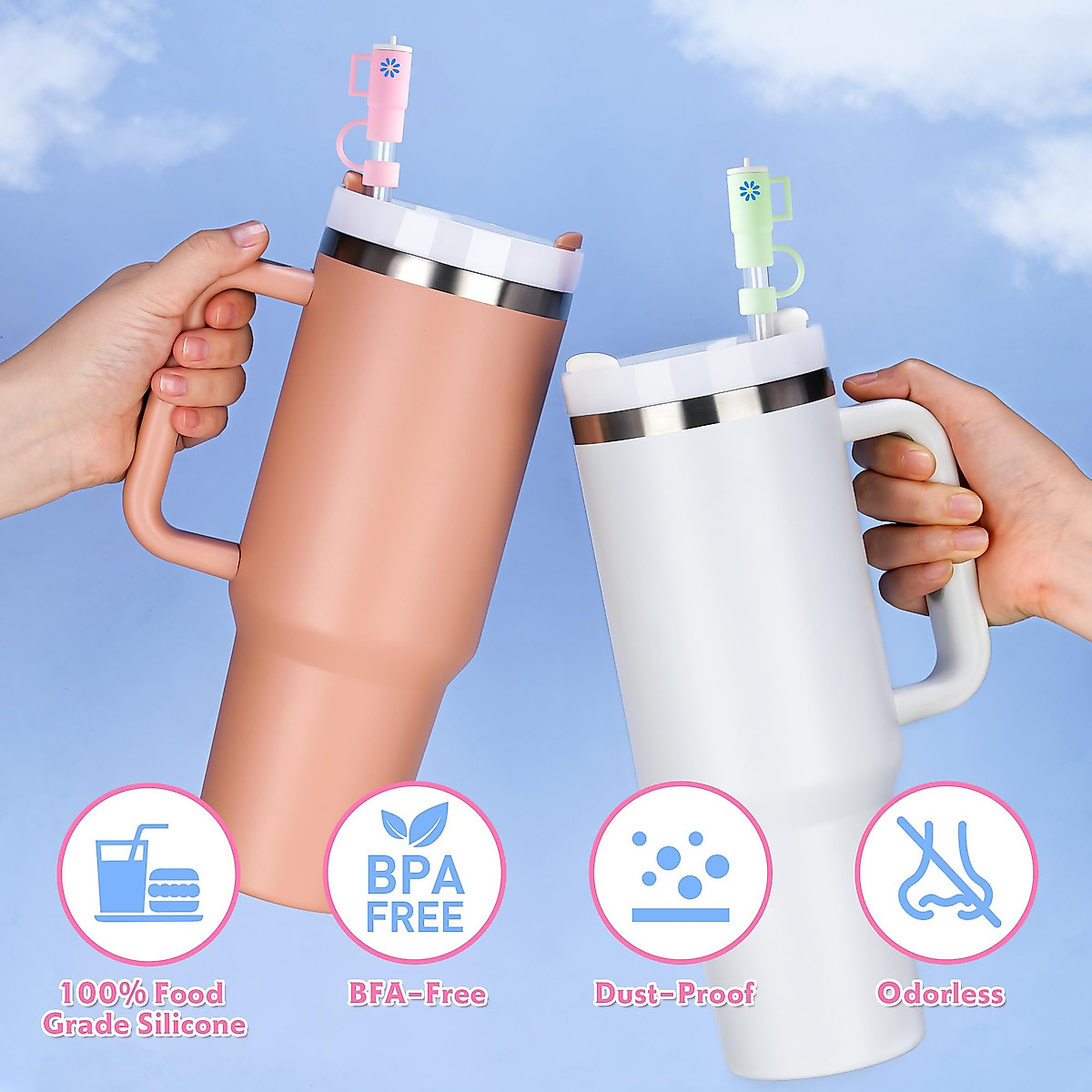 NiHome 6Pcs Silicone Straw Cover Cap Fit for Stanley 30 oz/40 oz Quencher H2.0 Cup, 0.4 inch/10 mm Straw Toppers Compatible with Stanley Tumbler, Dust-proof Straw Tip Lids, BPA-Free, Reusable