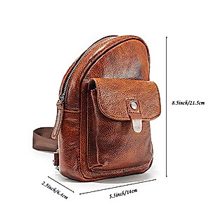 GZRHKJ Crossbody Bags for Women Men, Genuine Leather Small Sling Bag for Women Men，Handmade Chest Bag Shoulder Backpack——Brown