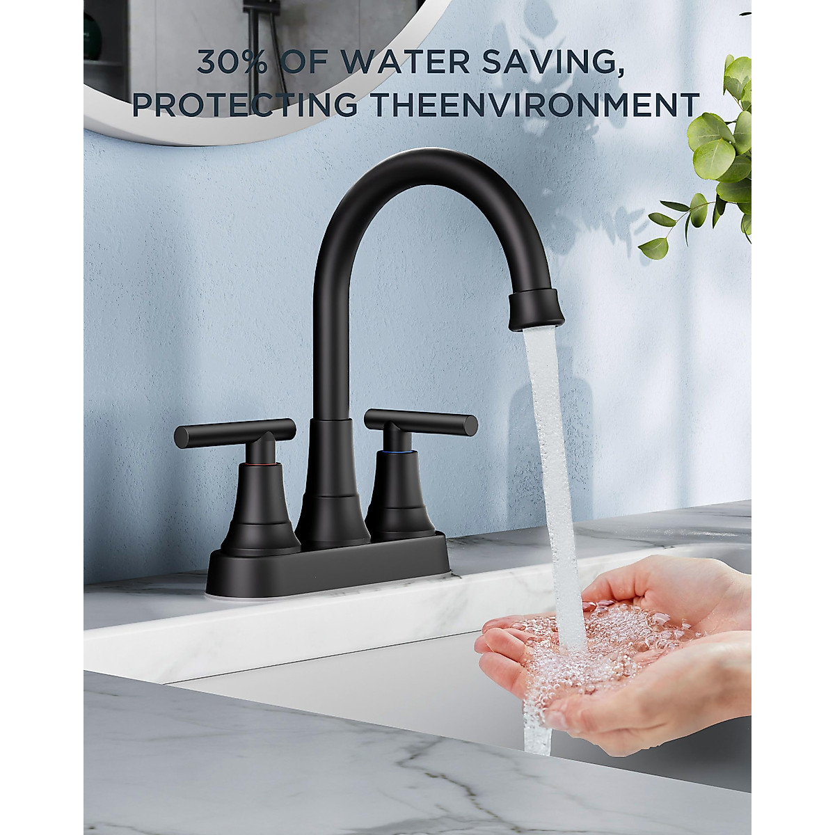 FORIOUS Matte Black Bathroom Faucets 3 Hole, Centerset Faucet for Bathroom Sink with Pop up Drain, Lead-Free Two Handles 4 Inch Bathroom Sink Faucet for Basin,Vanity, Farmhouse