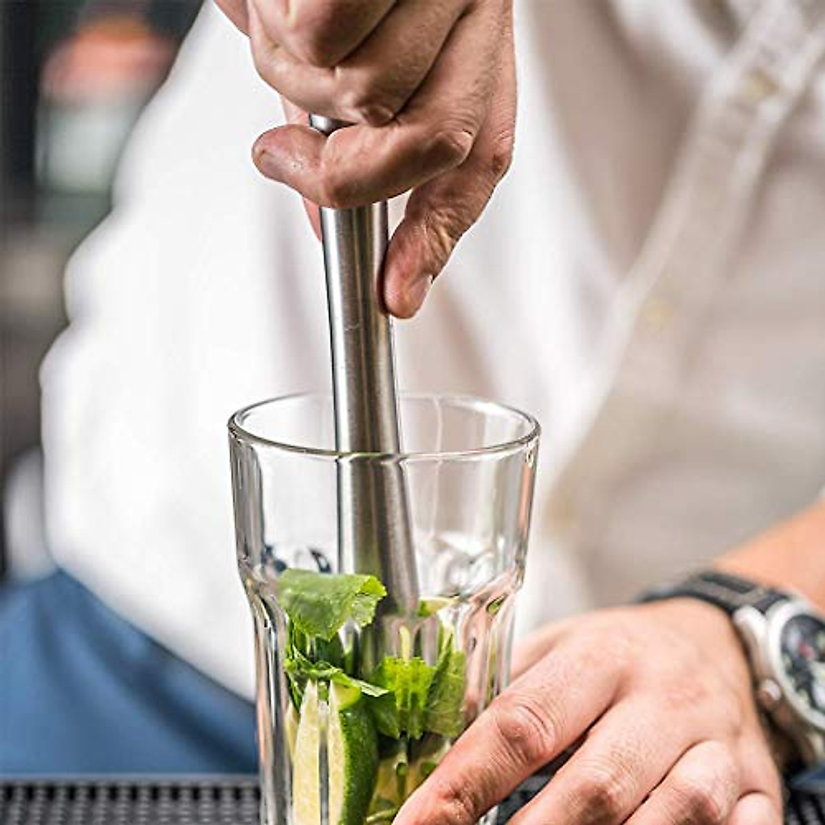 NATURELAND Stainless Steel Cocktail Muddler and Mixing Spoon Home Bar Tool Set - Create Delicious Mojitos and Other Fruit Based Drinks (8" Muddler)