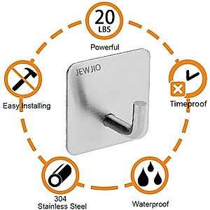 Towel Hooks 6 Pack Stainless Steel Self Adhesive Coat Robe Hooks, Modern No Drilling Waterproof Sticky Wall Hooks for Bathroom Kitchen Office Home, Waterproof Stick on Wall Adhesive Hangers,Wall Mount