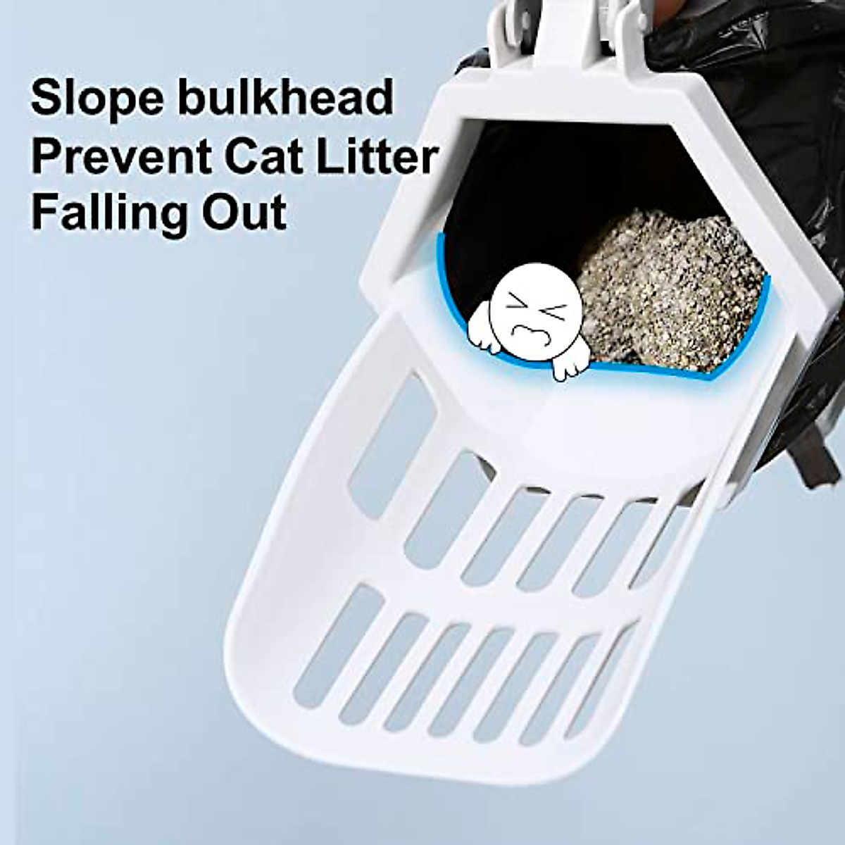 Hooyeatlin 3-in-1 Cat Litter Scoop with Holdor - Small Portable Integrated Cat Litter Scooper with 150 Refill Bags Kitty Litter Scoop Shovel for 1~2 Cats or Kitten (Gray)