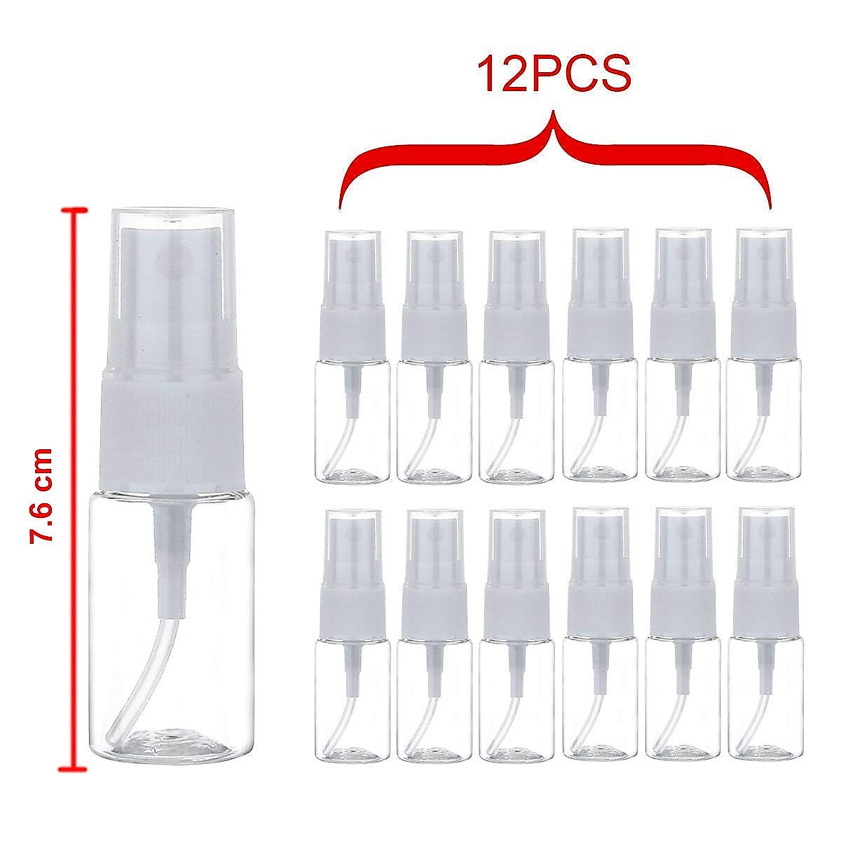 waka 12 Pack 0.35oz/10ml Empty Small Spray Bottle, Clear Plastic Fine Mist Mini Spray Bottle for Travel, Cleaning, Essential Oils, Perfume + Microfiber Cleaning Cloth