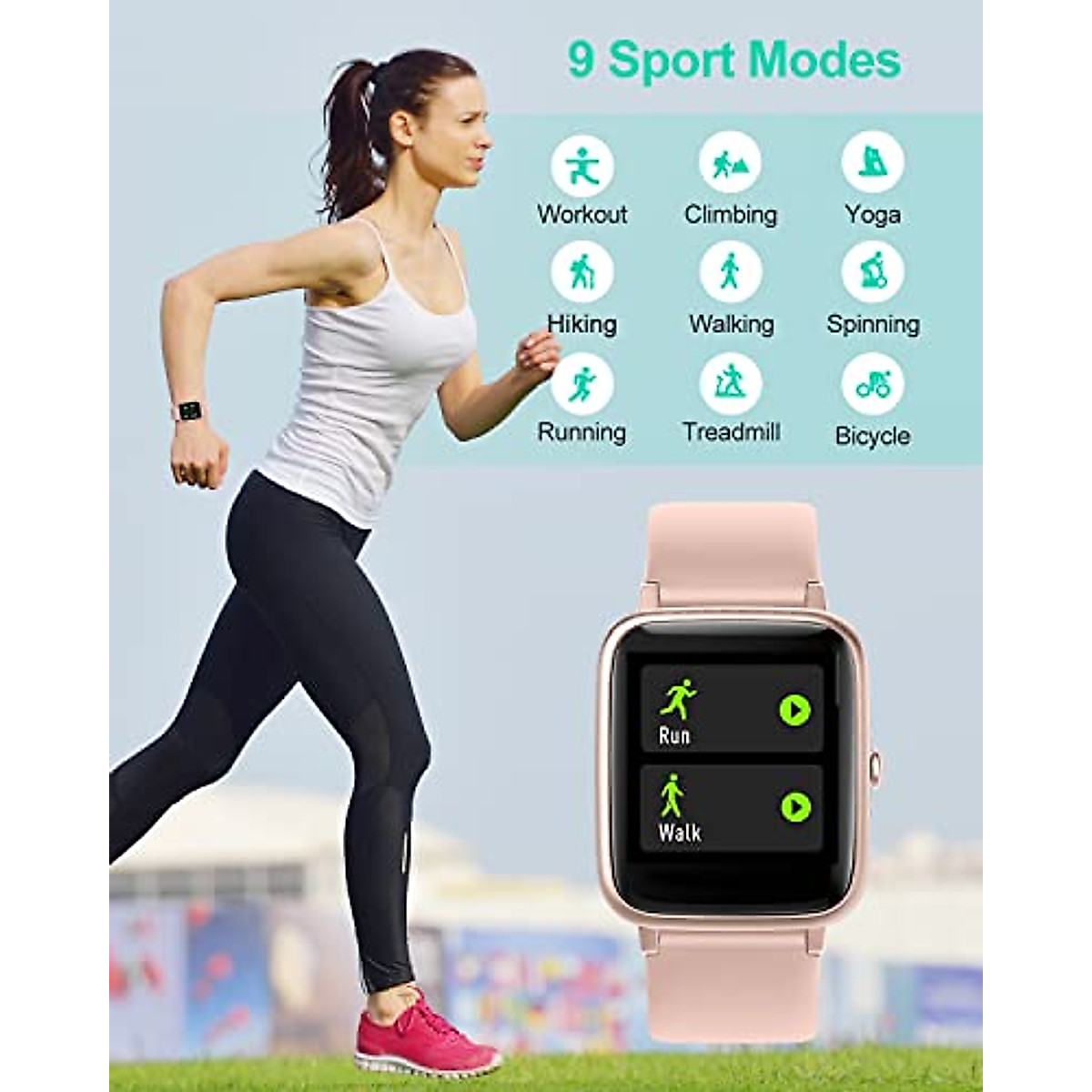 GRV Smart Watch for iOS and Android Phones, Watches for Women IP68 Waterproof Smartwatch Fitness Tracker Watch with Heart Rate/Sleep Monitor Steps Calories Counter (Pink)