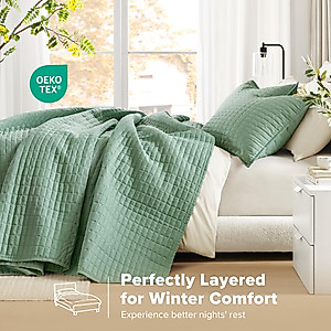 Comfort Spaces Kienna Quilt Set-Luxury Double Sided Stitching Design All Season, Lightweight, Coverlet Bedspread Bedding, Matching Shams, Bedspread King (120"x118"), Seafoam