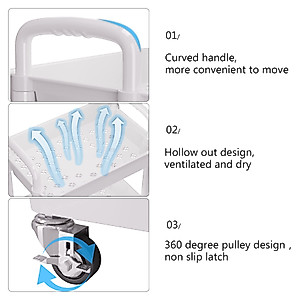Buzowruil 3-Tier Utility Rolling Plastic Storage Cart Trolley with Lockable Wheels,Multifunctional Storage Shelves for Kitchen Living Room Office,White