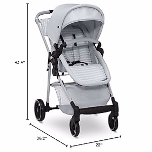 GAP babyGap 2-in-1 Carriage Stroller - Car Seat Compatible - Easy One-Handed Fold - Lightweight Stoller with Oversized Canopy & Reclining Seat - Made with Sustainable Materials, Grey Stripes
