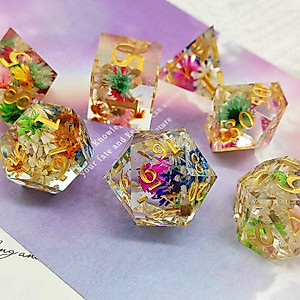 AHDKEJG DND Dice Set D&D Dungeons and Dragons RPG MTG D20 Polyhedral Pathfinder Role Playing D and D Table Games Accessories Resin Dice with Sharp Edges Gift Storage Bag- Flower