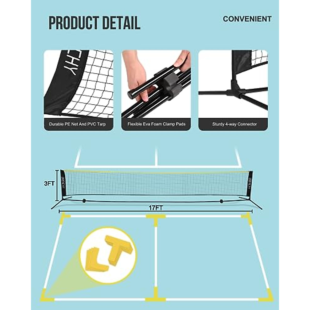 Wilson Pickleball Set - 4 Paddles, 17ft Net, 4 Balls, 1 Marker & Tape Measure