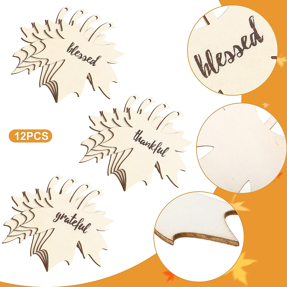 Bucherry 12 Pieces Fall Thanksgiving Place Cutout Thankful Grateful Blessed Place Cards Thankful Rustic Wooden Sign Hanging Ornament Table Setting Decorations