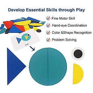 FLYINGSEEDS Wooden Pattern Blocks Animals Jigsaw Puzzle Sorting and Stacking Games Montessori Educational Toys for Toddlers Kids Aged 3+ Years Old (36 Shape Pieces & 60 Design Cards)