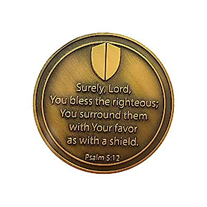 You are The Lord's Favored, Bulk Pack of 3 Religious Pocket Tokens of Prayer and Faith, Antique Gold-Color Plated Christian Challenge Coins, Inspirational Psalm 5:12 Church Handout Gifts