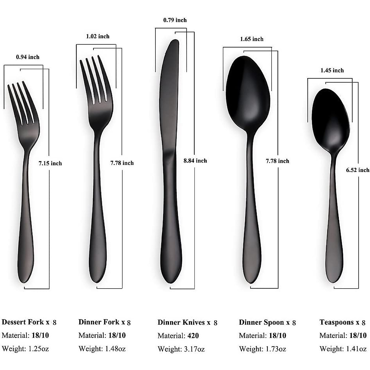 40-Pieces Black Silverware Set - Stainless Steel Flatware Cutlery Set - Mirror Polished Tableware Untensils with Dinner Knife/Forks/Spoons for 8