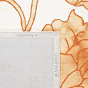 SAFAVIEH Dip Dye Collection 2' x 3' Ivory / Orange DDY683A Handmade Floral Watercolor Premium Wool Accent Rug