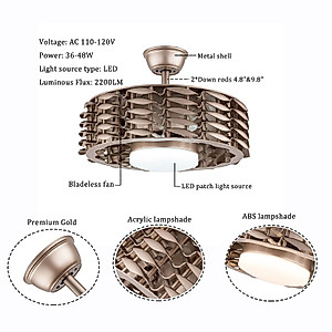 Ceiling Fan LED Fan Chandelier, 36 W, Ceiling Lighting, dimmable with Remote Control, Dimmable Adjustable Wind Speed, Modern Bedroom (Brown)