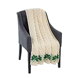 SAOL 100% Merino Wool Shamrock Aran Throw Irish Blanket Cable Honeycomb Knit 58" x 40" (147 x 102 cm)