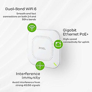ZyXEL WiFi 6 AX1800 Wireless Gigabit Access Point | Mesh, Seamless Roaming, Captive Portal & MU-MIMO | WPA3 Security | Cloud, App or Direct Management | POE+ | AC Adapter Included |NWA90AX