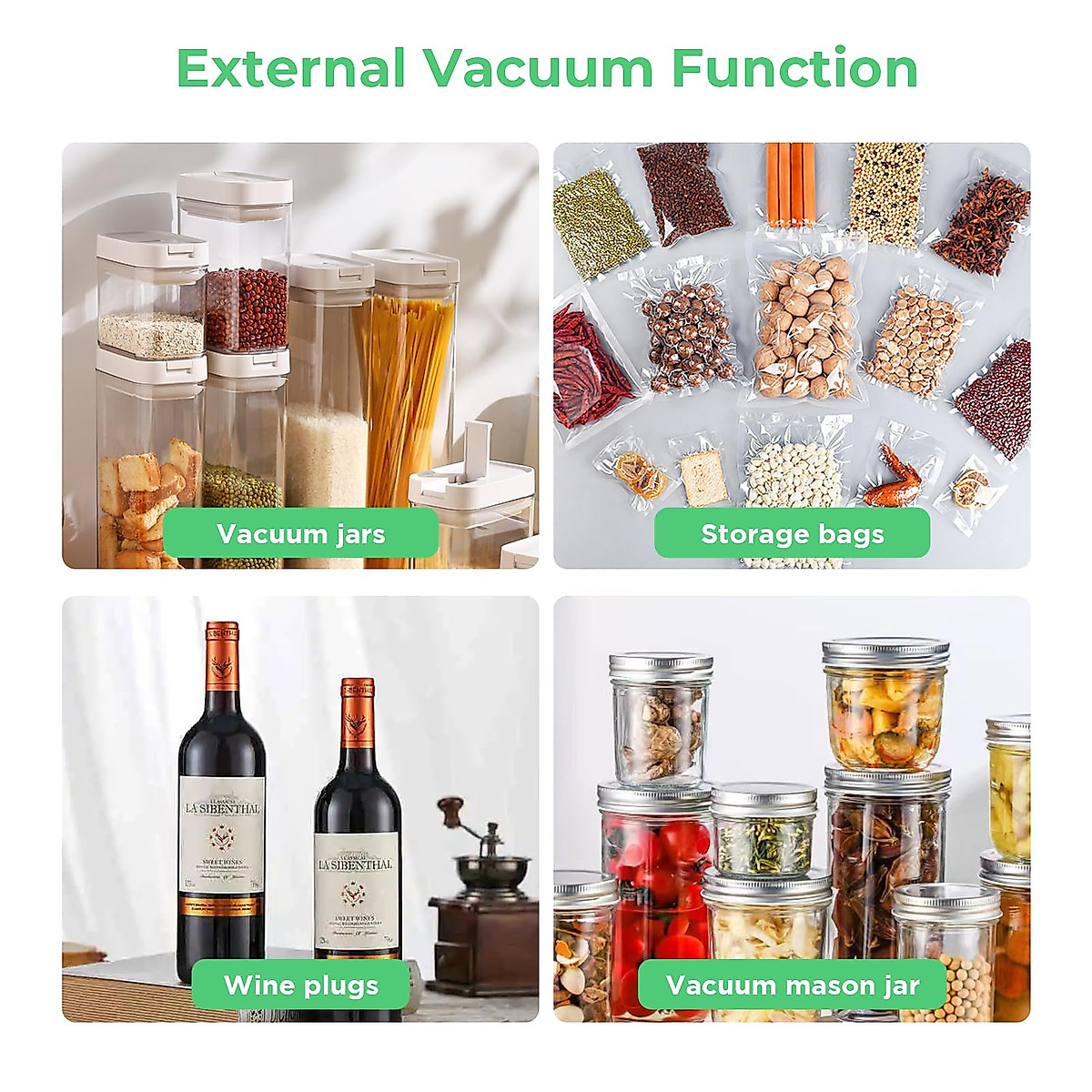 Cordless Vacuum Sealer, Rechargeable Vacuum Sealer Machine for Food Storage, With External Vacuum, Build in Cutter and Bag Storage, 1 Pack Vacuum Sealer Roll, Mason Jar Starter Kit (Silver)