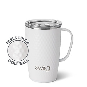 Swig 18oz Travel Mug, Insulated Tumbler with Handle and Lid, Cup Holder Friendly, Dishwasher Safe, Stainless Steel Insulated Coffee Mug with Lid and Handle (Golf)