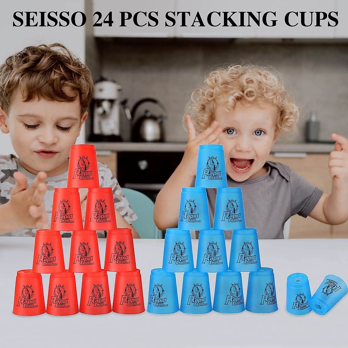 SEISSO Stack Cups, Stacking Cup Set Classic Speed Training Stack Game Toys for Boys Girls Kids Stacking Cups (12 Pack Red)