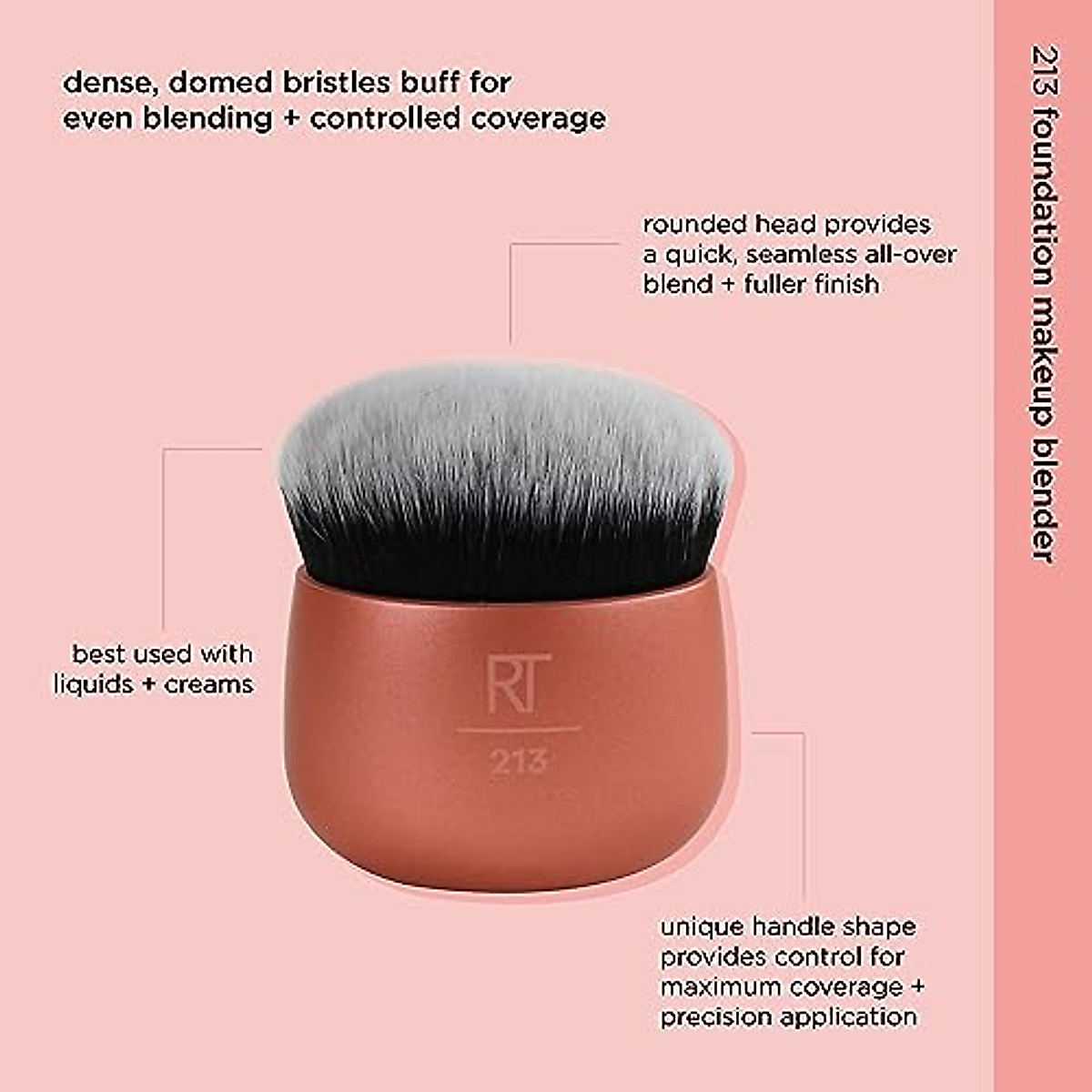 Real Techniques Foundation Makeup Blender, Kabuki Brush For Face or Body Makeup, Works With Liquid or Cream Foundation, No Handle, Blend & Buff Makeup, Dense Synthetic Bristles, 1 Count